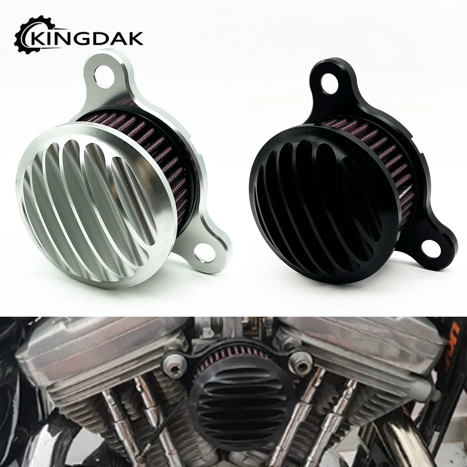 Motorcycle-Air-Filter-Air-Cleaner-Intake-System-Black-Chrome-for ...