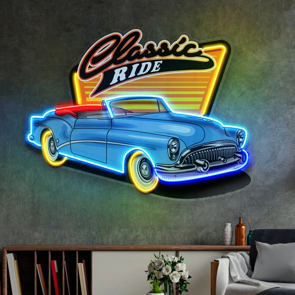 Blue-Classic-Car-LED-Neon-Sign-Light-Pop-Art-Living-Room-Wall-Decor ...