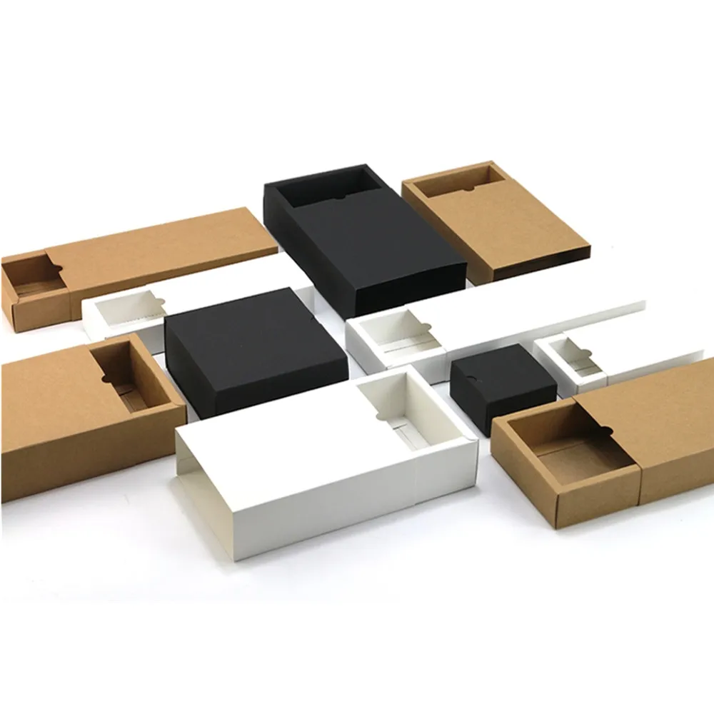 10-PCS-Drawer-Type-Paper-Packing-Shipping-Boxes-Rectangle-Brown-White ...