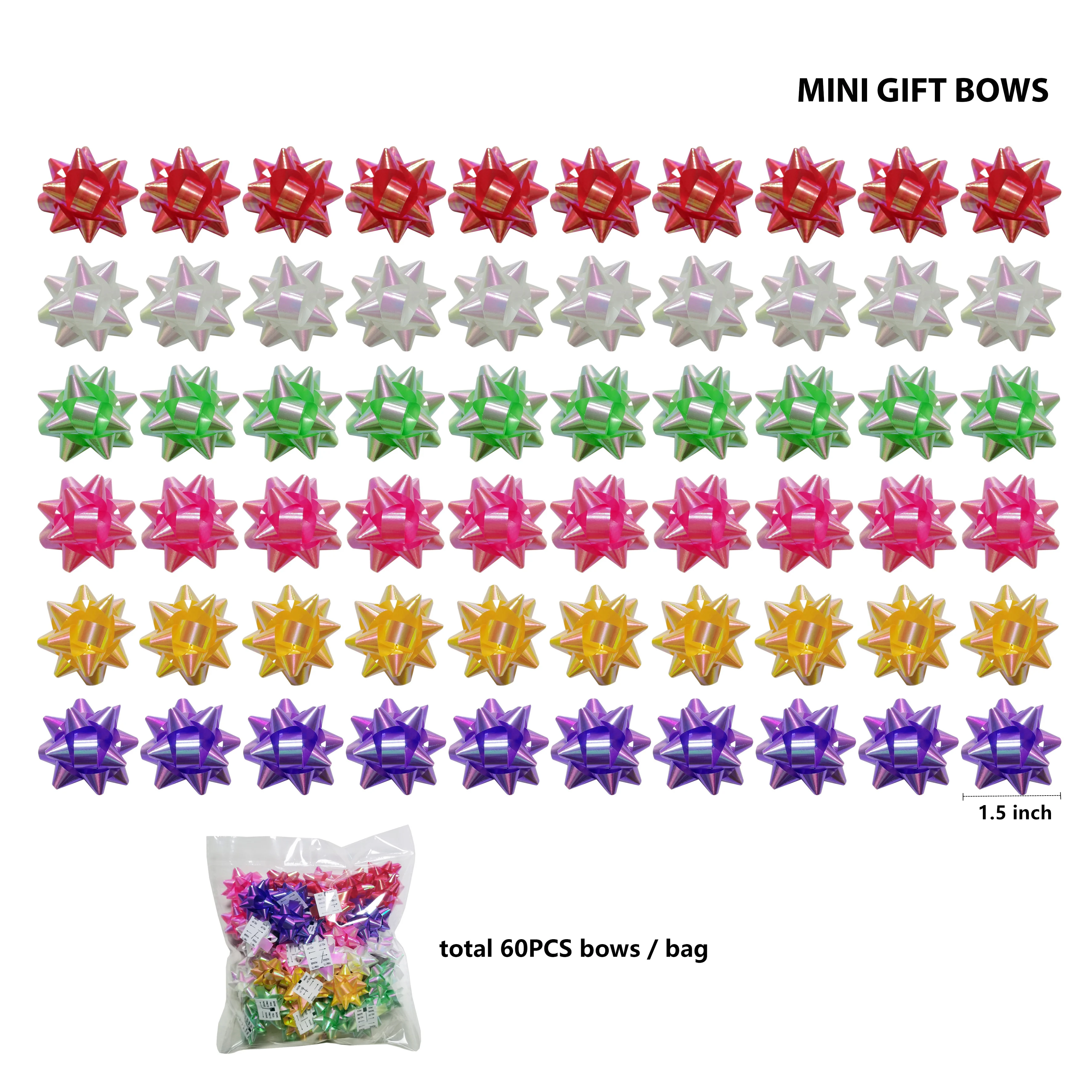 1.5 Inch Mini Gift Bow 60PCS Iridiscent Ribbon Star Bows Multi Colors ...