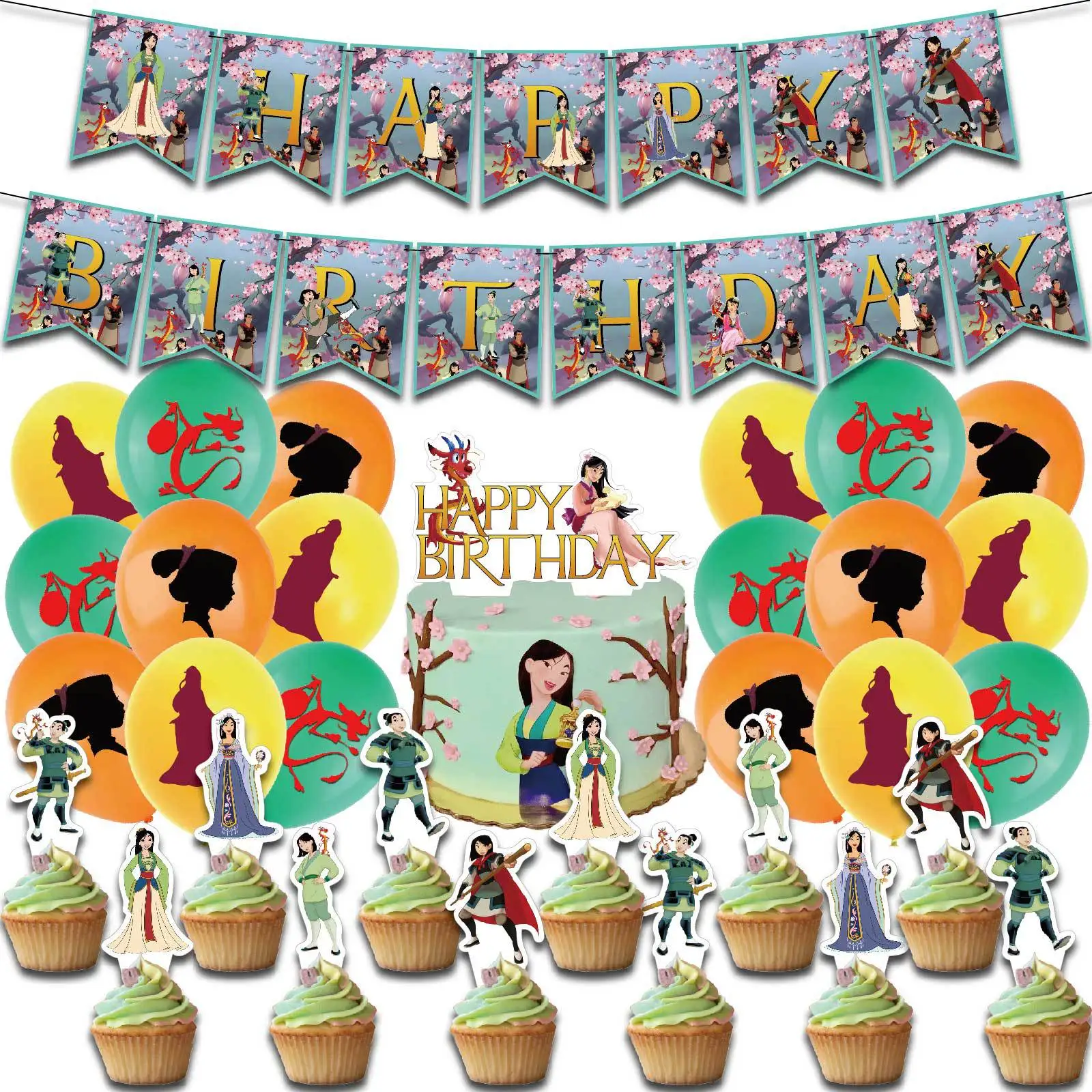 1Set-Disney-Movie-Mulan-Latex-Balloon-Banner-Cake-Topper-Girls-Birthday ...