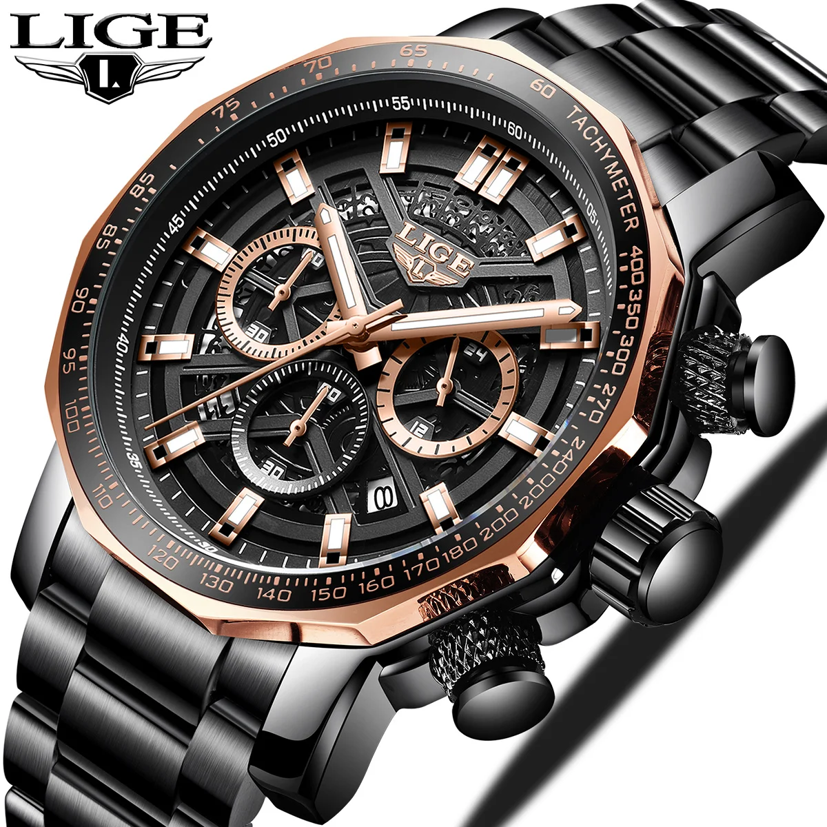 LIGE Luxury Man Watch Fashion Luminous Business Calendar Quartz ...