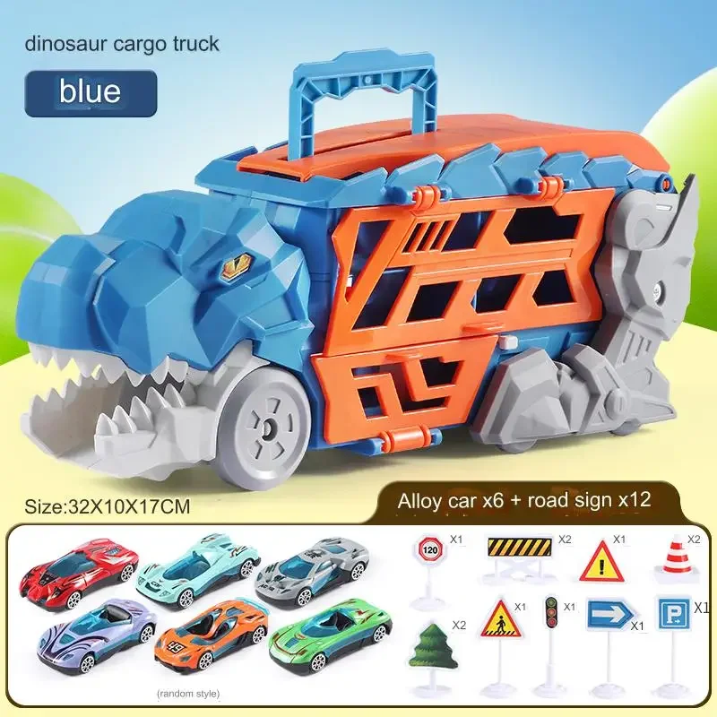 Dinosaur Transport Toy Truck With Pull Back Vehicles Container Storage ...