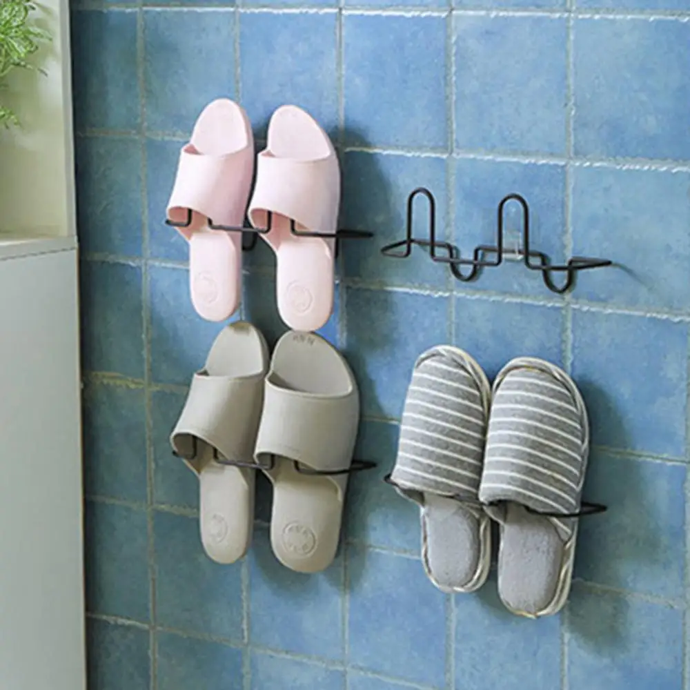 Hanging-Storage-Shoes-Rack-Iron-Adhesive-Wall-Mount-Slippers-Shelf ...