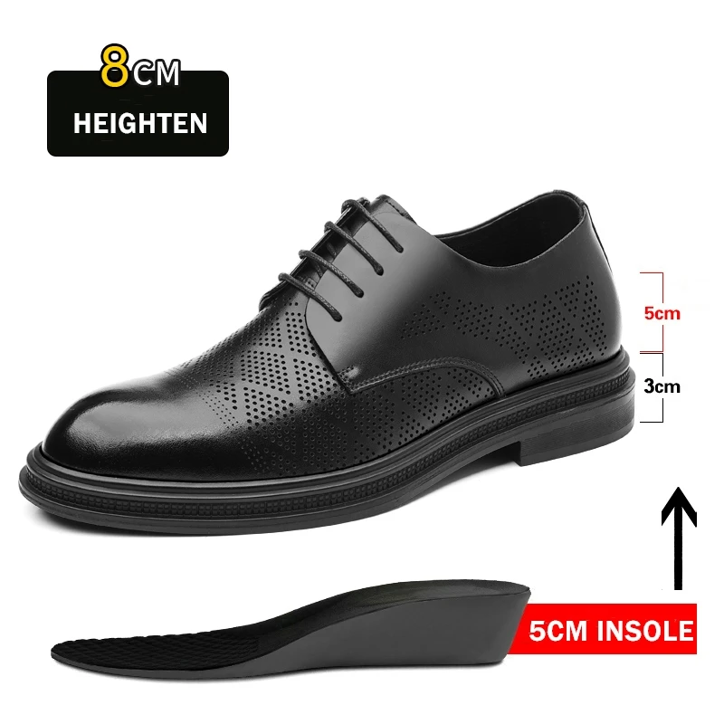 Hollow Out Elevator Shoes Men Dress Shoes 3/6/8 Cm Formal Shoes Spring ...