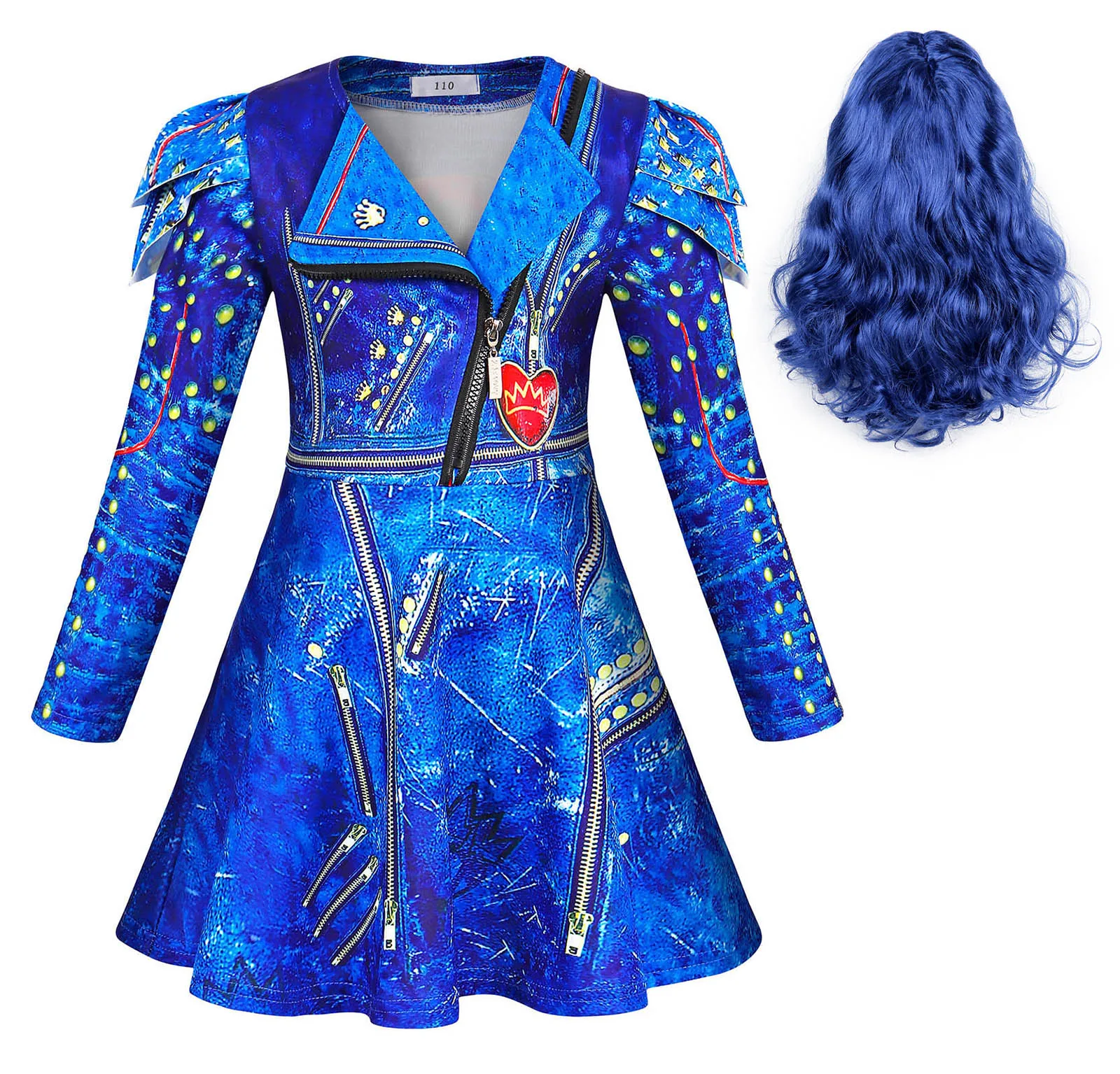 Jurebecia-Evie-Descendants-Costume-Dress-For-Girls-Long-Sleeve-Dresses ...