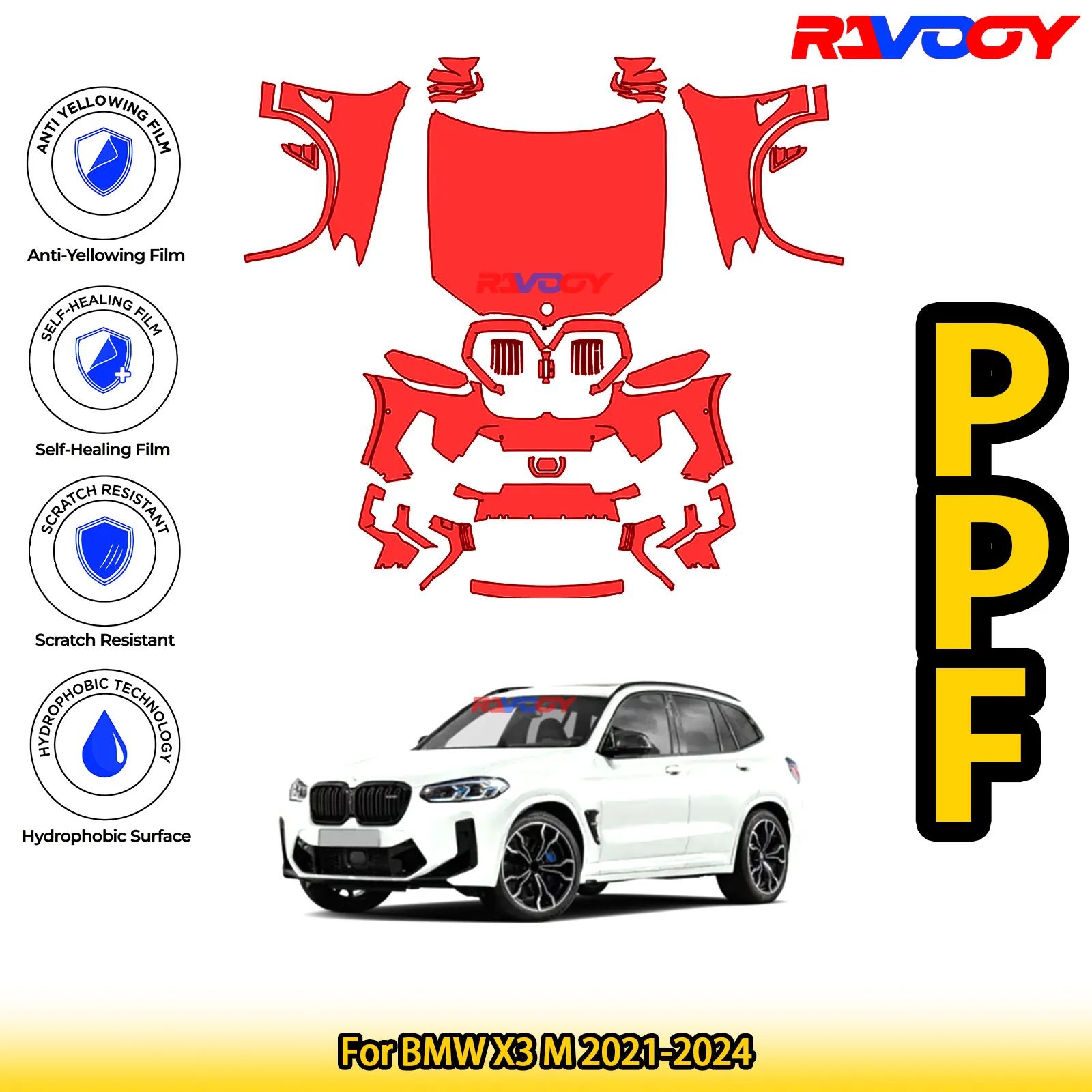For BMW X3 M 2021-2024 Glossy Matte Black Precut front PPF Kit Paint ...