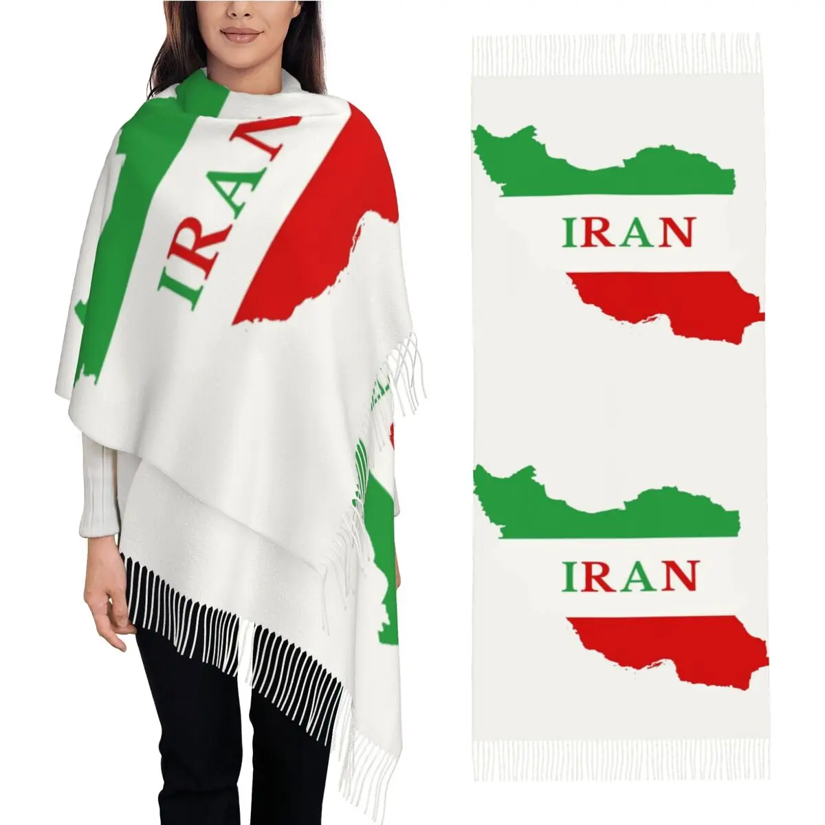 Iranian Flag Map Scarf with Tassel Iran Warm Soft Shawls and Wrap ...