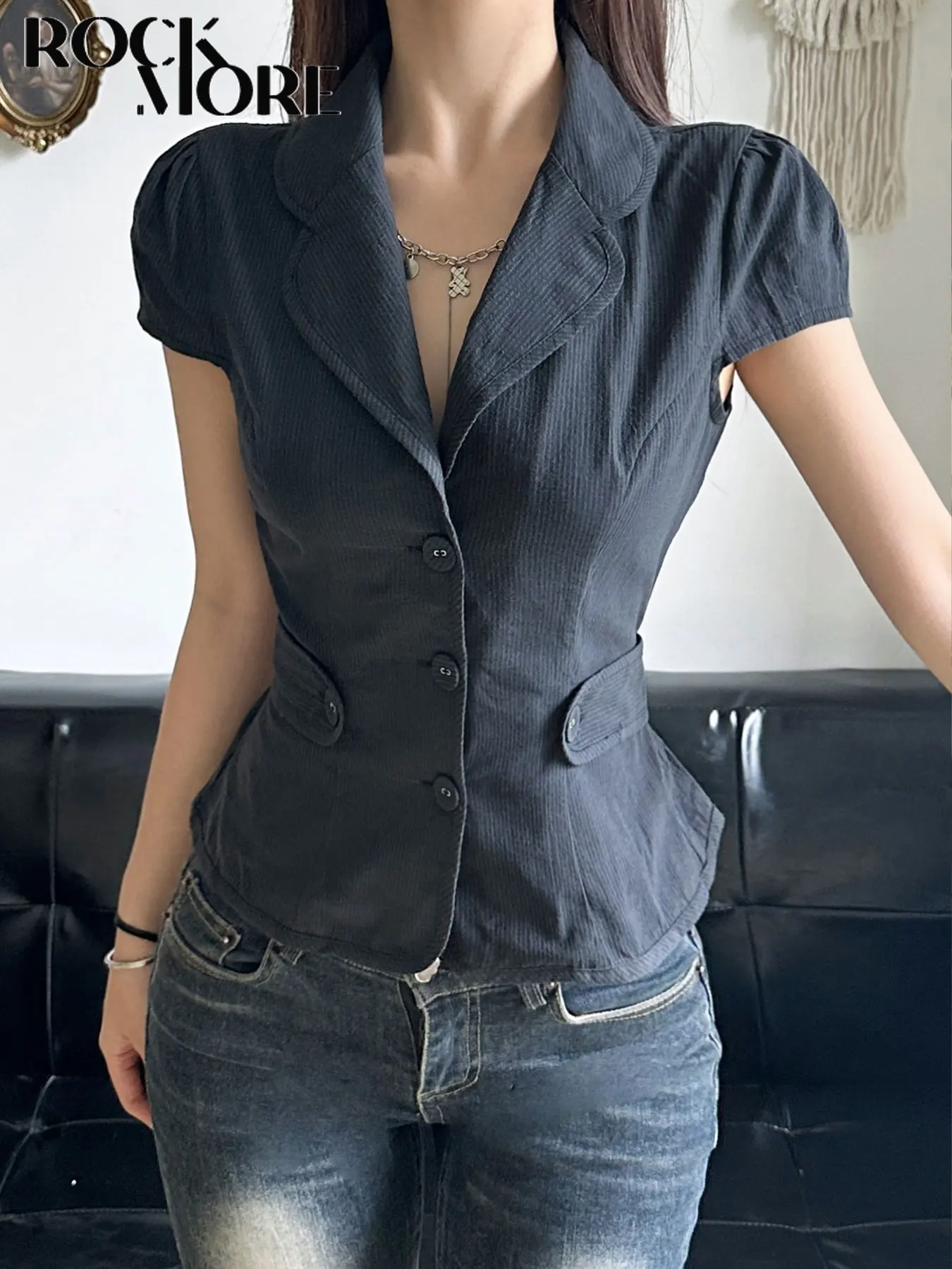 Rockmoer-Y2K-Striped-Button-up-Top-Women-Elegant-Slim-fitting-Short ...