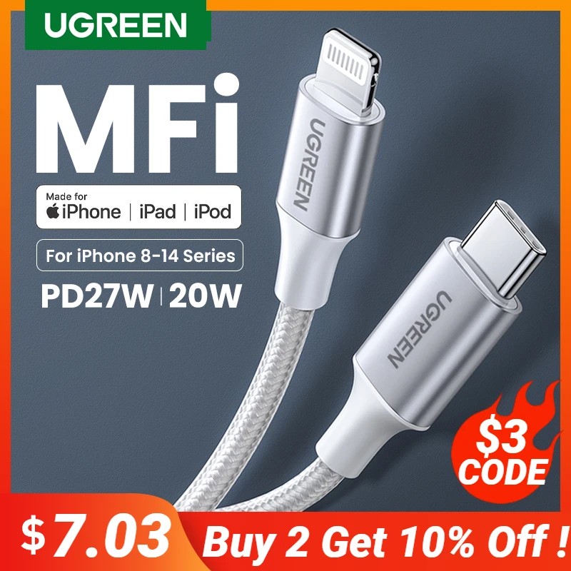 Ugreen Mfi 20/30w Usb Type C To Lightning Cable For Iphone 14 Pro Max ...
