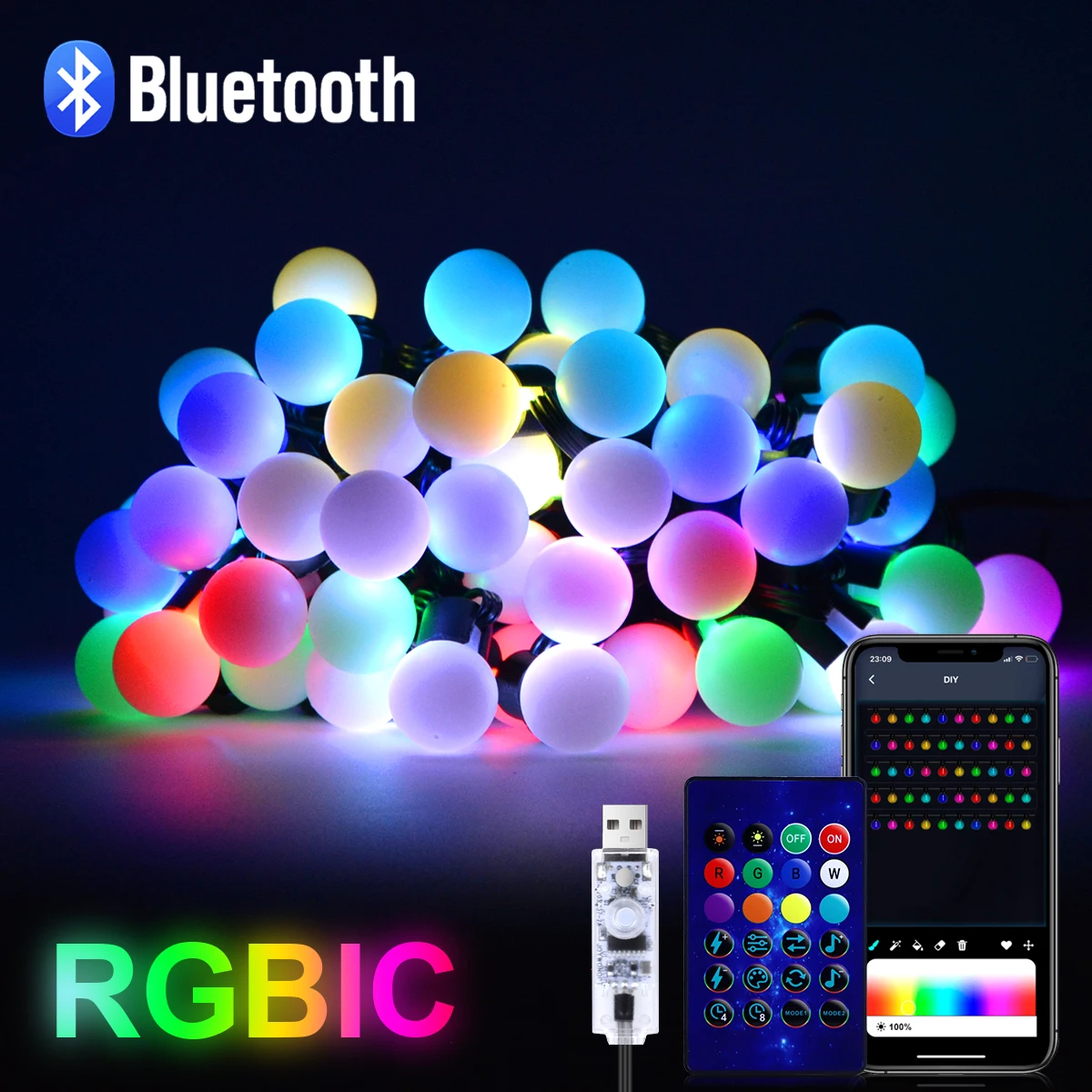 USB-Bluetooth-Colorful-G18-LED-String-Light-10M-50-Blubs-Festoon-Fairy ...