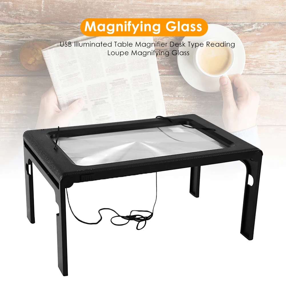 Desktop Magnifying Glass Reading Loupe ABS LED Lighted Lamp Tabletop ...