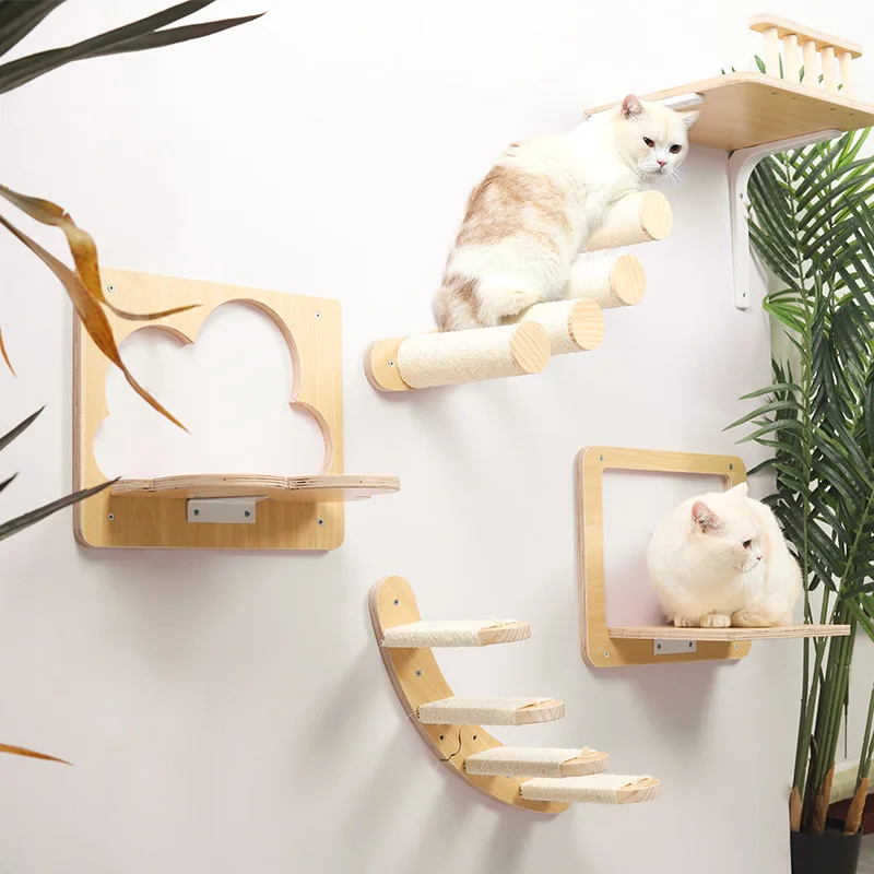 Solid-Wood-Cat-Climbing-Frame-Cat-Wall-Jumping-Platform-Cat-Nest-Cat ...