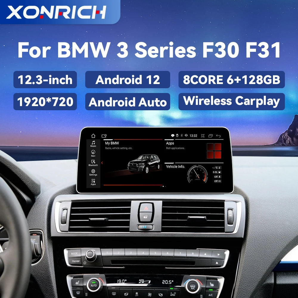 Carplay 12.3 Inch 1920*720p Android 12 Car Multimedia Player For 3 Series F30 F31 F34 4 Series ...