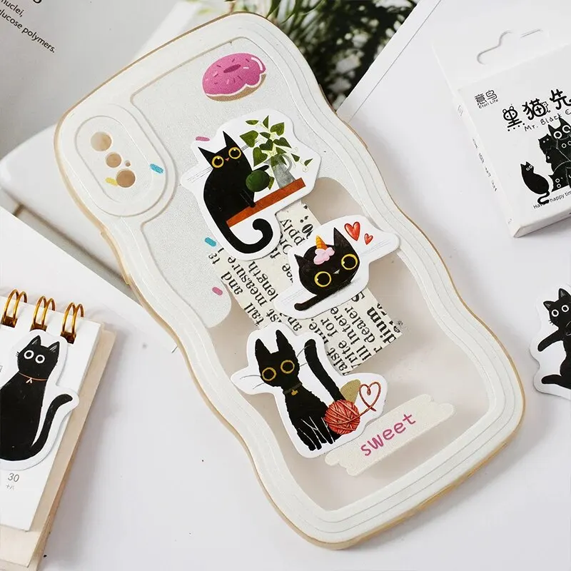 52-Sheets-box-Black-Cat-Sticker-Self-adhesive-Material-DIY-Handbook ...