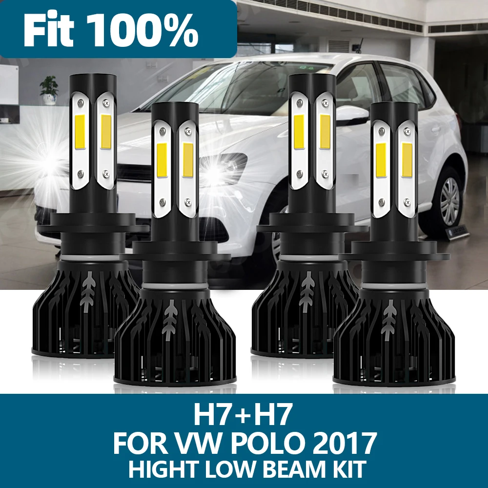 Fit For Volkswagen Vw Polo 2017 4pcs H7 Led Headlight Car Light 6000k ...