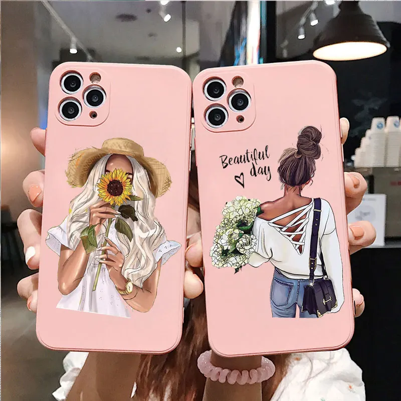 Fashion Flower Girl Woman Soft Silicone Phone Case for IPhone 12 13 PRO ...