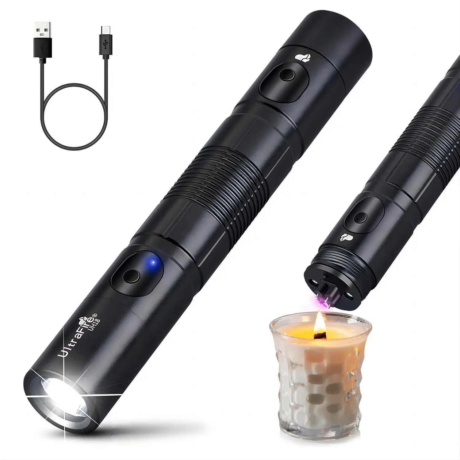 UltraFire-UH-18-Rechargeable-Keychain-Flashlight-Double-Arc-Lighter ...