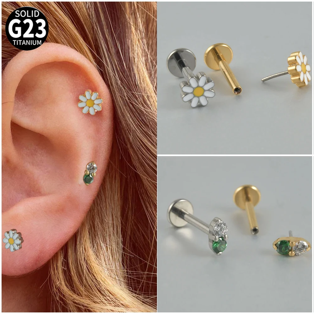 Dreamlee PC G23 Titanium Flower Threadless Labret Lip Rings Green ...