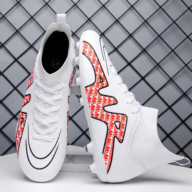 Men Soccer Shoes Adult Kids TF/FG High Ankle Football Boots Cleats ...