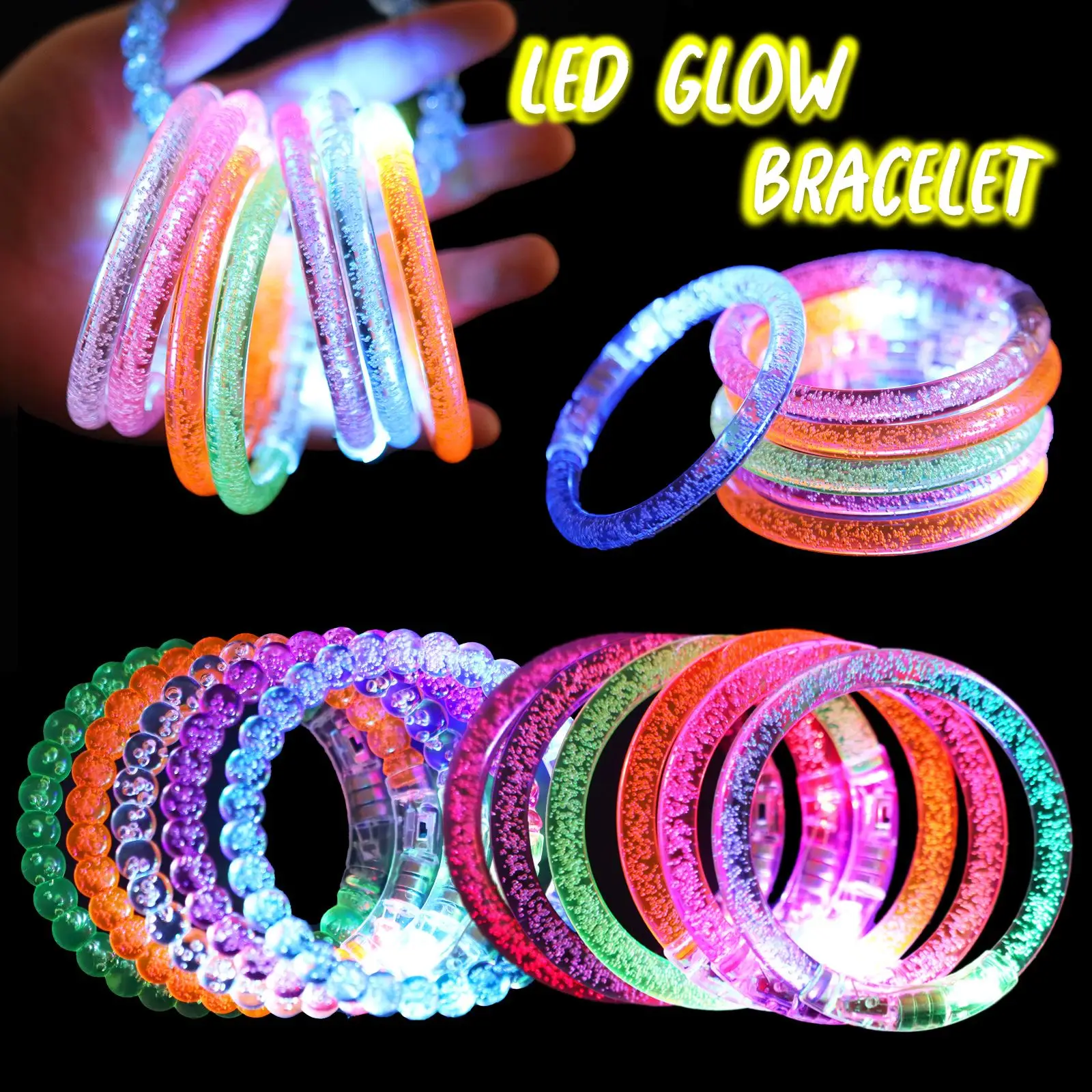 6-60pcs-LED-Stick-Bracelets-Flashing-Bracelet-Luminous-Bracelet-Light ...