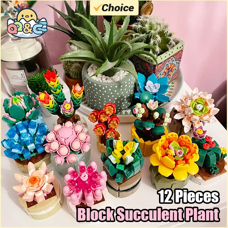 12Pcs-Succulent-Plant-Series-Building-Blocks-DIY-Assemable-Eternal ...