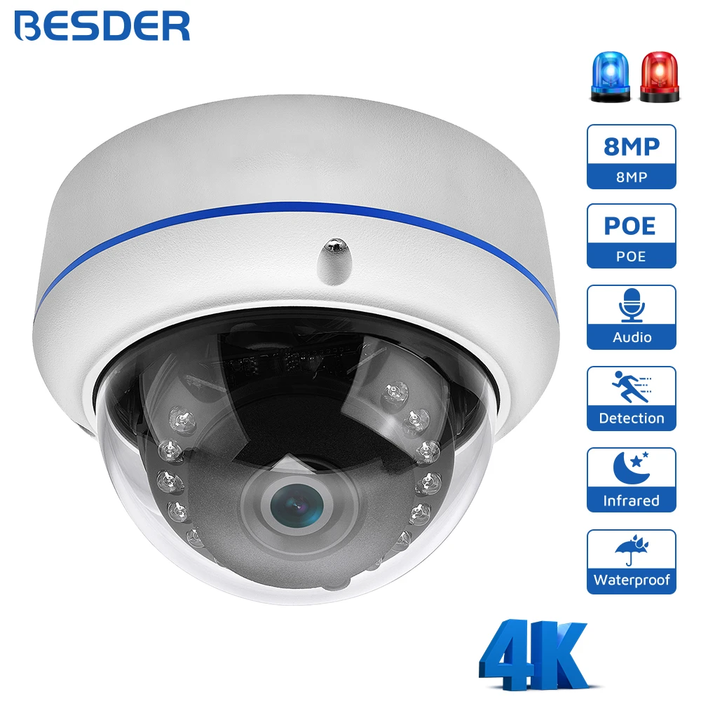 4K 8MP 4MP HD H.265 POE IP Camera Audio AI Humanoid Detection 1080P ...