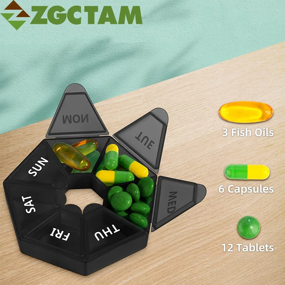 Weekly Pill Organizer, Portable 7-Sided Travel Pill Box Containers, New ...