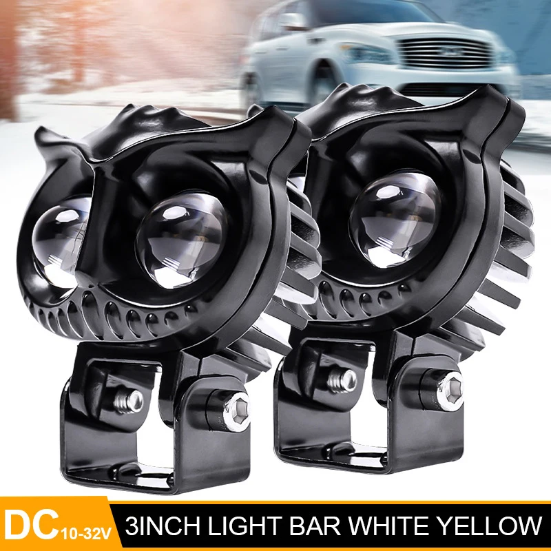 LED-Lens-Spotlight-Dual-Color-White-Yellow-Light-Owl-Auxiliary-Fog-Lamp ...