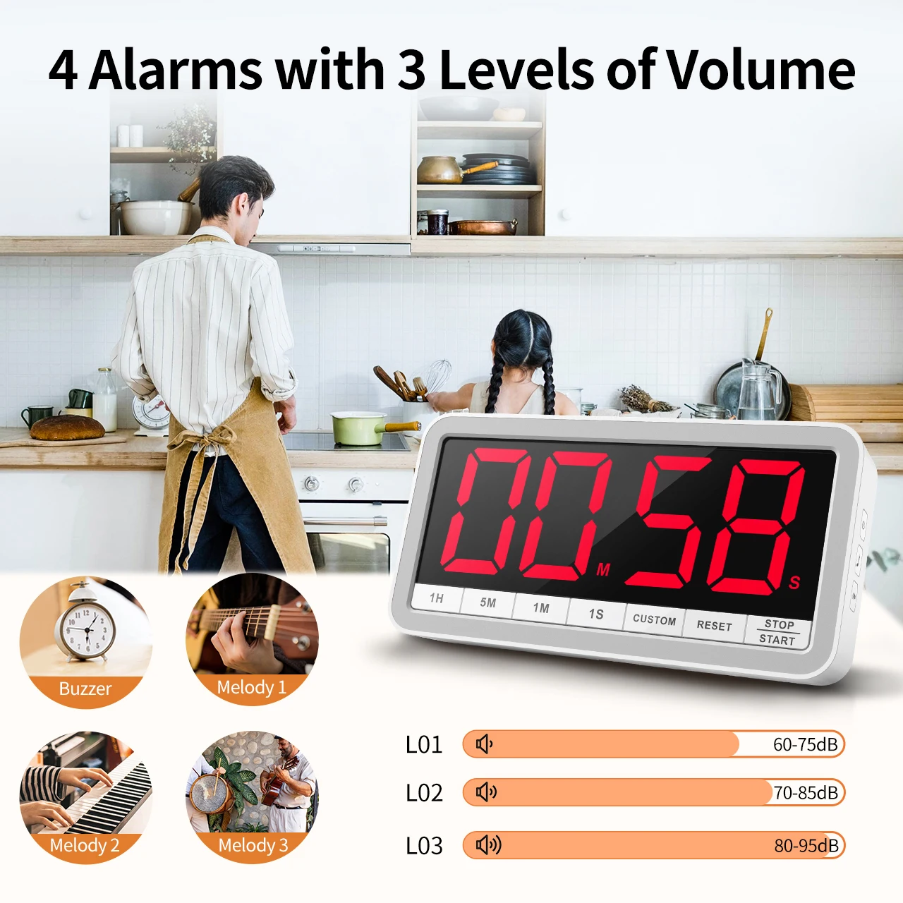 VOCOO 7.8'' Large LED Kitchen Timer with 4 Alarms Countdown Count Up ...