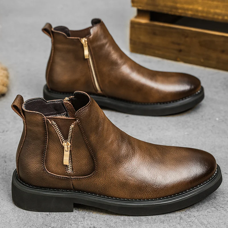 Botas-Chelsea-de-piel-aut-ntica-para-hombre-botines-elegantes-con ...