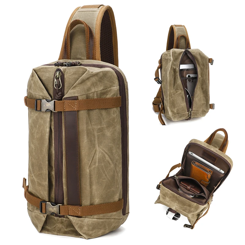 Men Single Shoulder Crossbody Sling Backpack Chest Bag Vintage Large ...