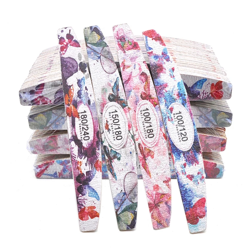 50Pcs-Flower-Design-Wood-Nail-Files-100-150-180-240-Grit-Washable ...