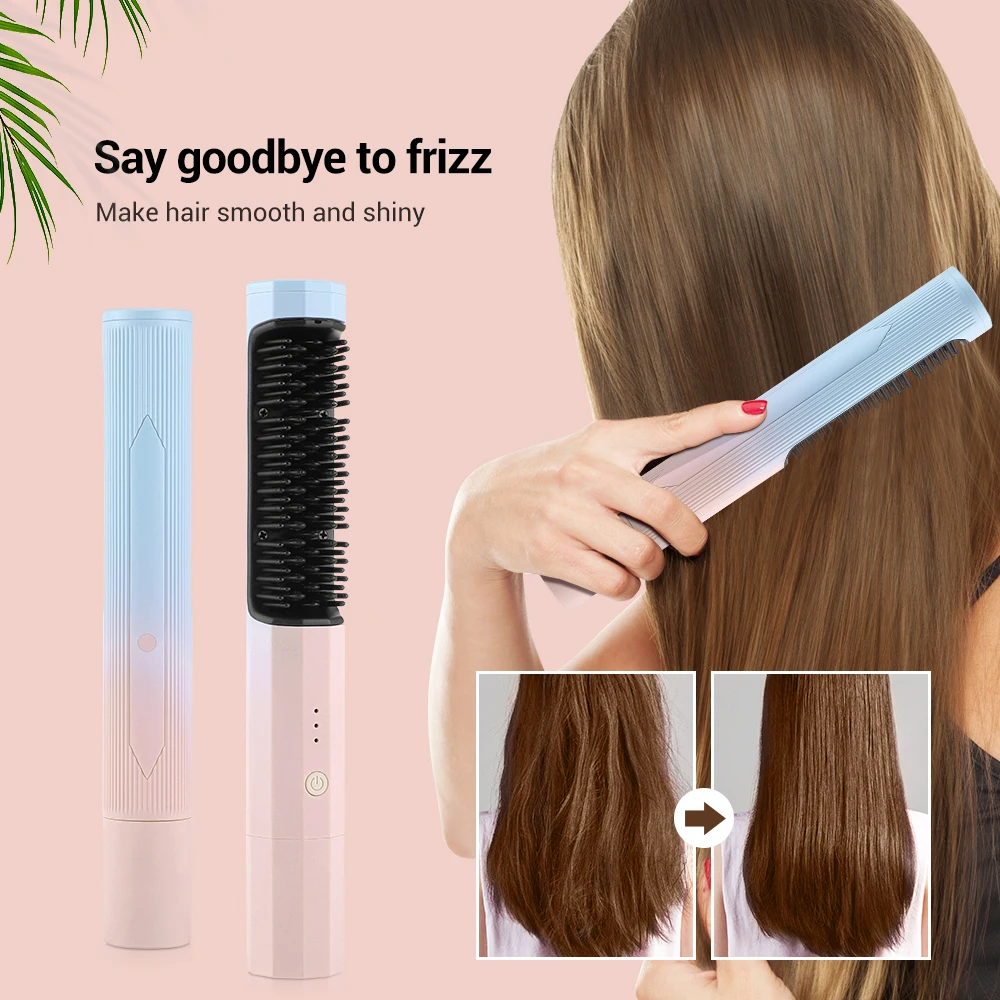 Wireless Hair Straightening Comb Curling Iron Styler Electric Hair ...