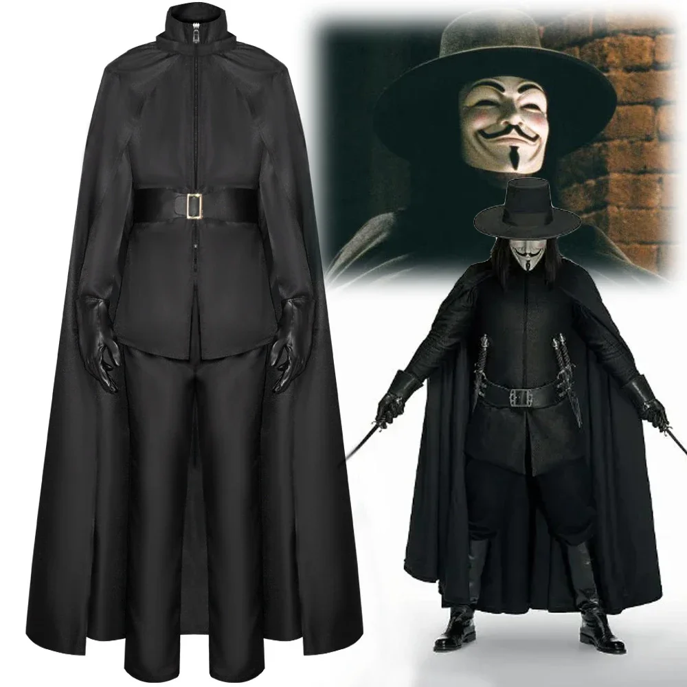 V for Vendetta Black Killer Suit Cosplay Costume with Cloak Suit Set ...