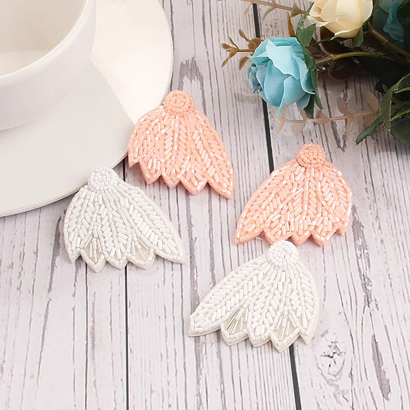 Hand-woven-beaded-Pair-of-tender-pink-white-Rice-beads-Angel-Wing ...