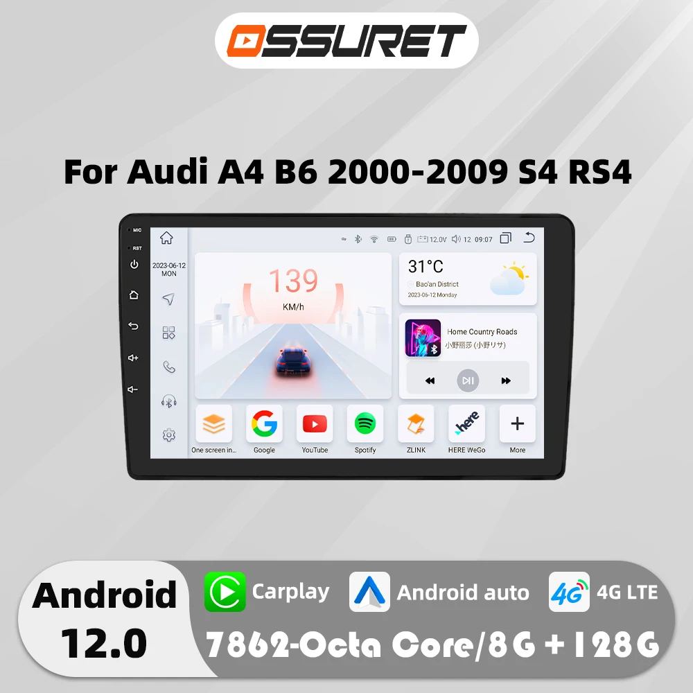 2DIN-Android-12-Car-Auto-radio-Stereo-for-Audi-A4-2000-2009-S4-B6-B7 ...