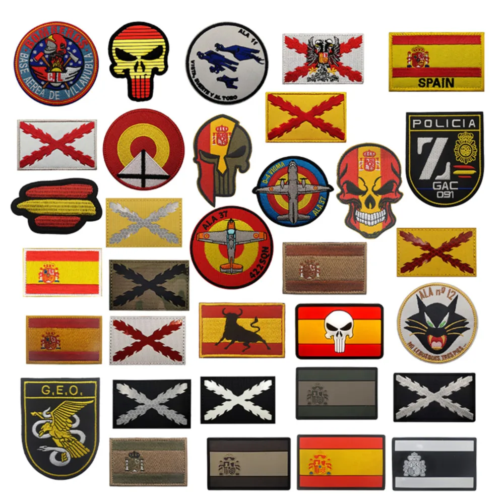 Spanish Flag Patch Burgundy Cross Flag Embroidered Emblem Military ...