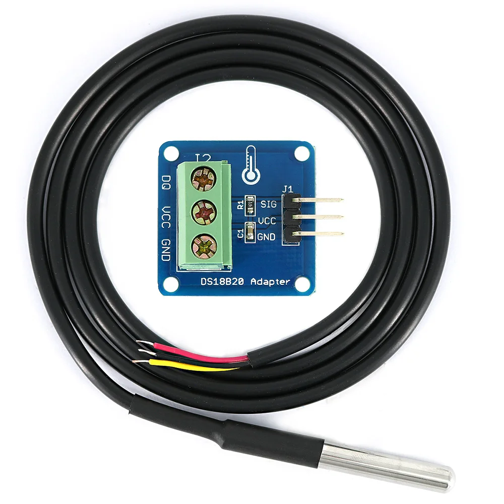 Waterproof DS18B20 Temperature Sensor (100cm) + DS18B20 Adapter Module ...