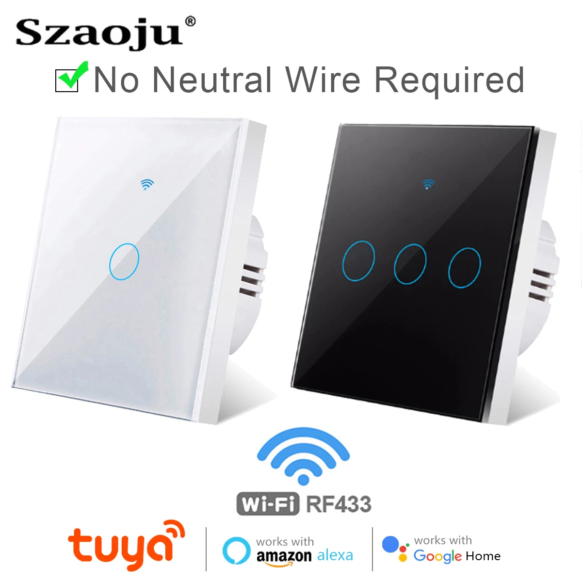 EU Wifi Wall Touch Switch Smart Light Switches No Neutral Wire Required ...