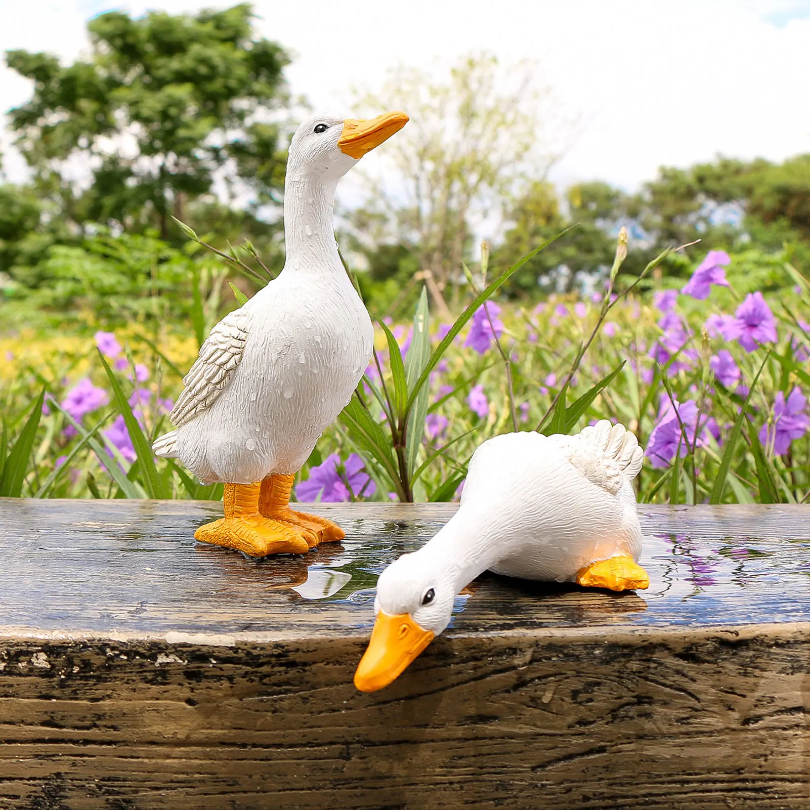 Resin-White-Duck-Figurines-Ornaments-Pool-Rockery-Garden-Sculpture ...