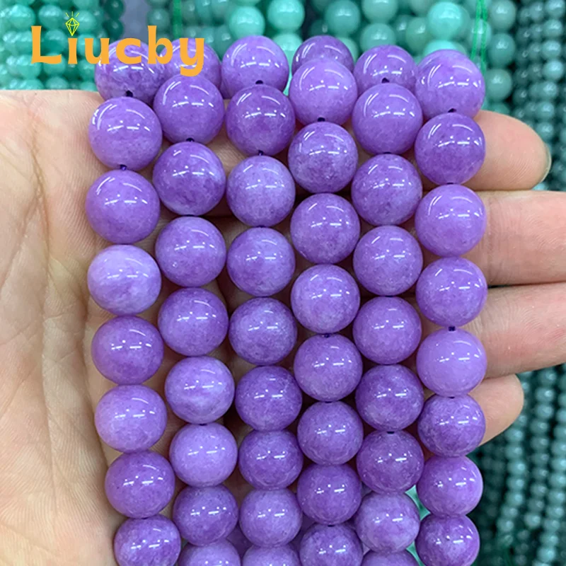 Natural Light Purple jade Stone Handmade Round Beads For Jewelry Making ...