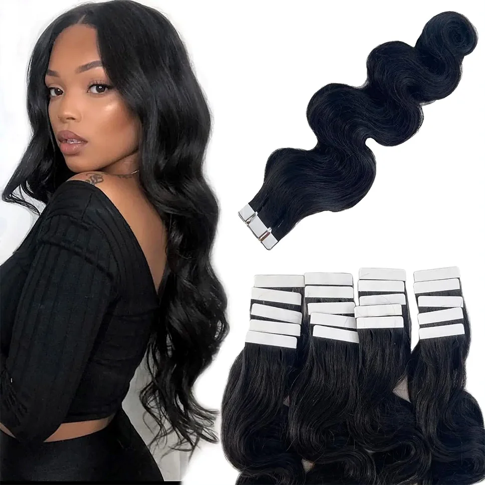 Extensiones-de-cabello-negro-Natural-para-mujeres-negras-cinta-de-trama ...