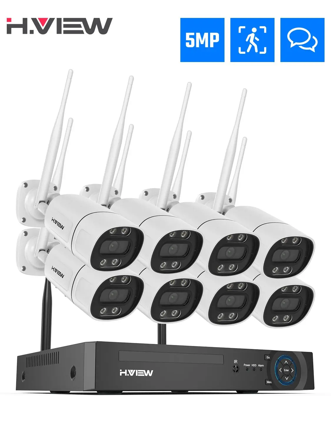 H.view 8ch 5mp Wireless Cctv System Kit Nvr Wifi Outdoor Ai Ip Two-way ...