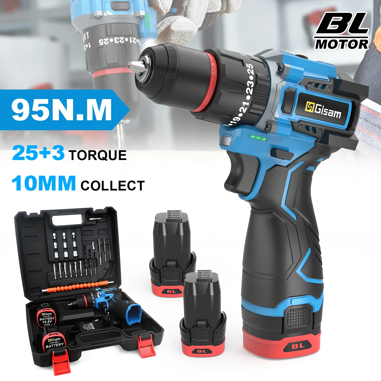 Gisam 95NM 25+3 Torque Brushless Electric Drill Protable Electric ...
