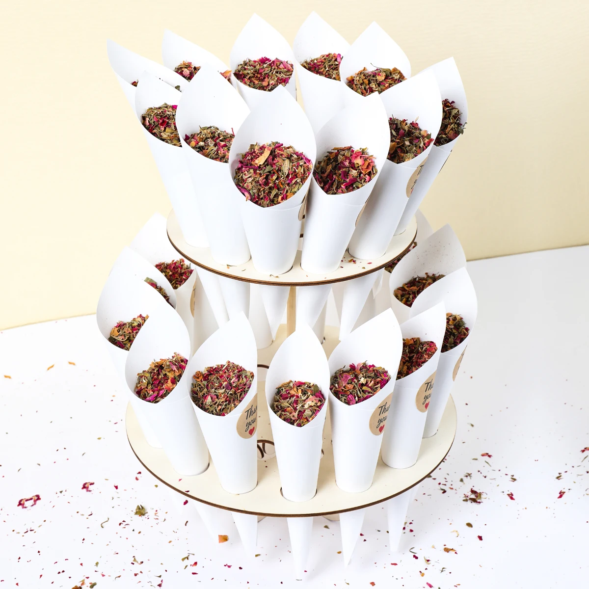 Wooden Wedding Confetti Cone Stand Holder Support Rustic Wedding ...