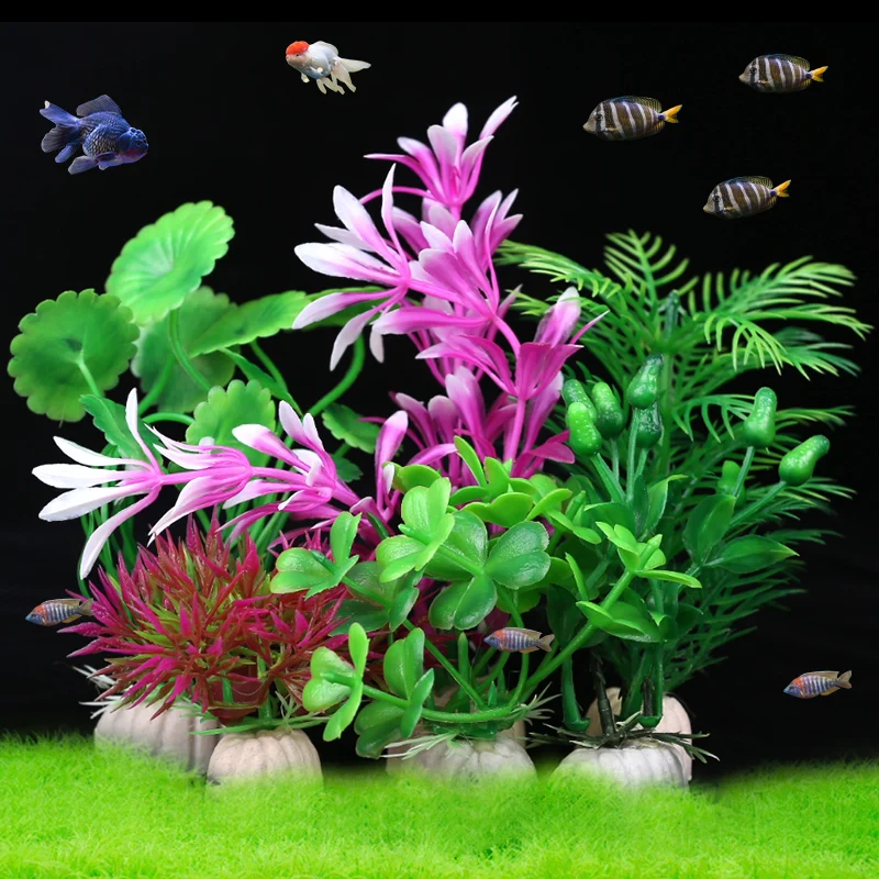 Fish Tank Fake Flowers and Plants Plastic Aquarium Plant Decoration ...