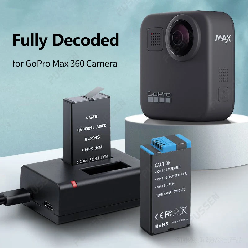 Dual-USB-Charger-for-Original-GoPro-Max-Battery-1600mAh-Rechargeable ...