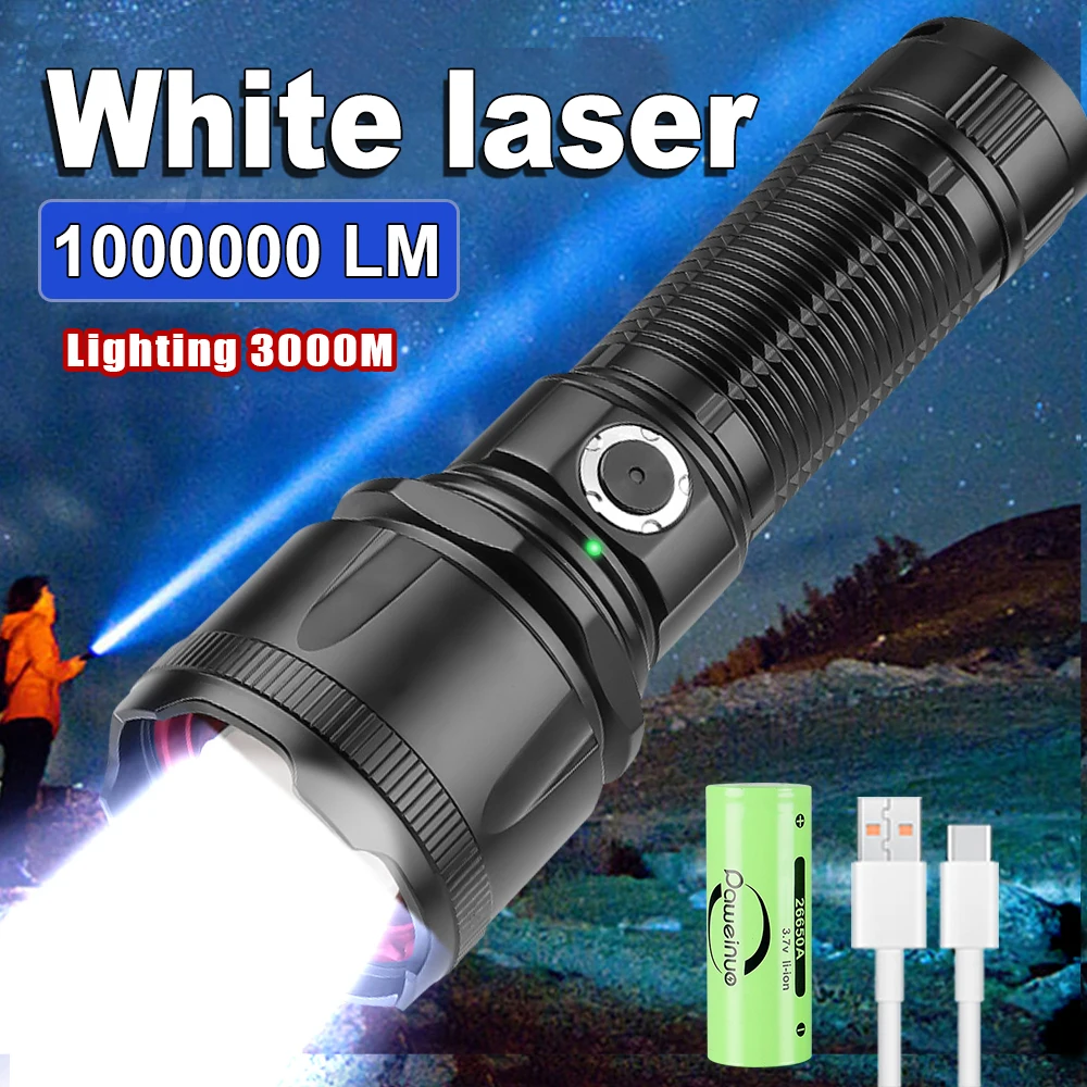 Most Powerful LED Flashlight White Laser Tactical Flash Light ...