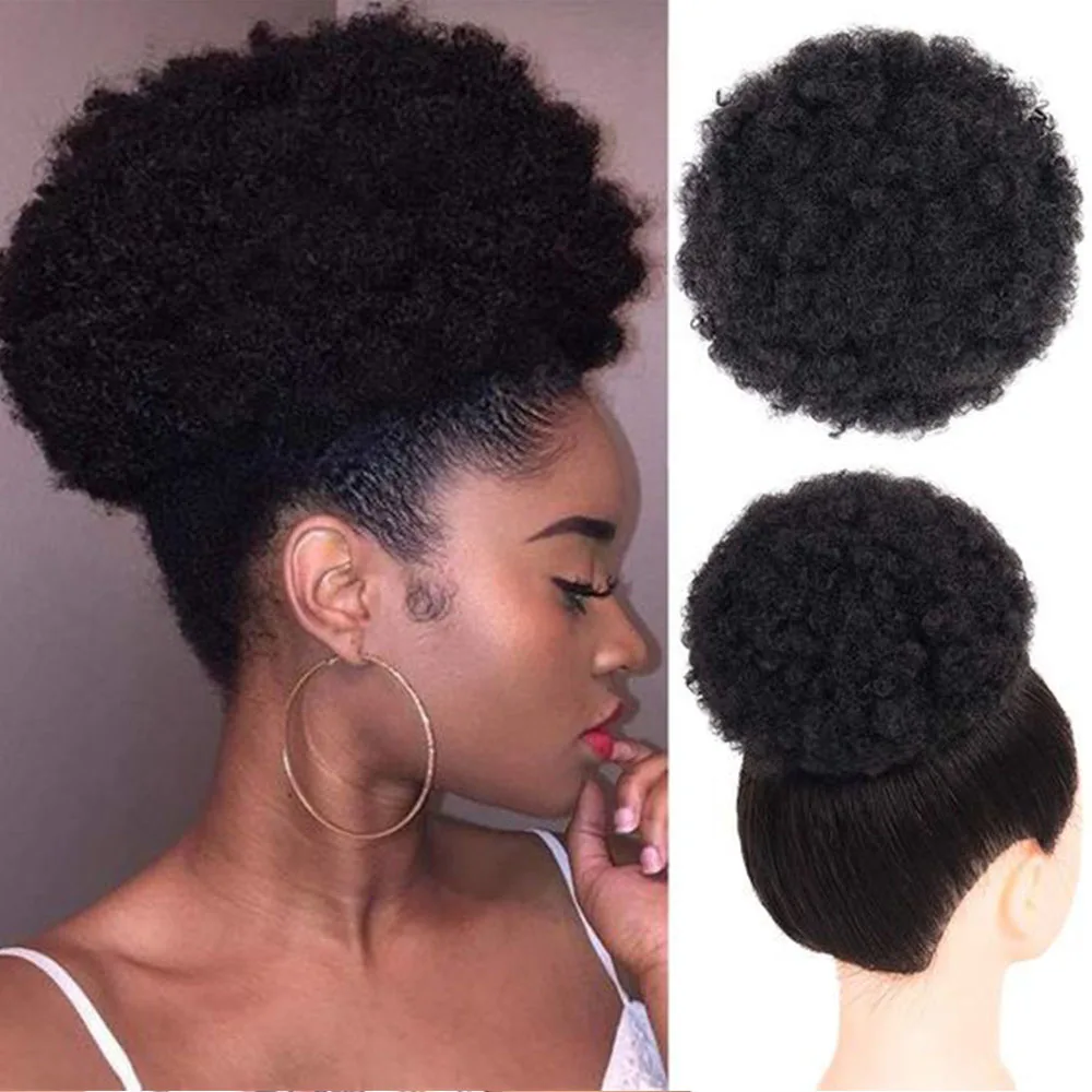 Afro Frizzy Hair Bun Extension | Afro Puff Drawstring Ponytail | Afro ...